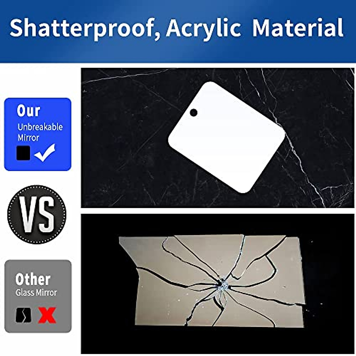 Shower Fog Free Mirror Shave (Medium 2 Pcs 6"x4") Shower Mirror Fogless for Shaving,Unbreakable Anti Fog Mirror,Portable Handheld Mirror, Frameless Plastic Makeup Mirror, Bathroom Wall Mirror Hanging