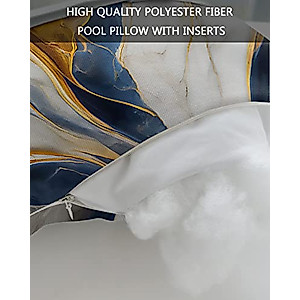 Recliner Head Pillow Ledge Loungers Chair Pillows with Insert Marble Blue Golden Abstract Art Texture Lumbar Pillow with Adjustable Strap Outdoor Waterproof Patio Pillows for Beach Pool, 2 PCS