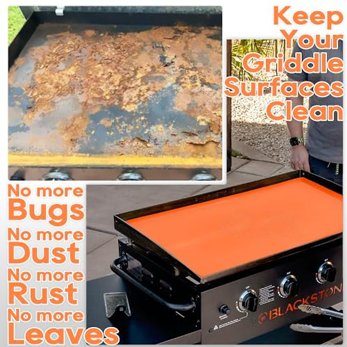 Longing Home Silicone Griddle Cover 28 inch for Blackstone, All-Encompassing Coverage Heavy Duty Food Grade Mat, Grill Buddy Mat for All Season, Griddle Cooking Surface Protective Cover - Orange