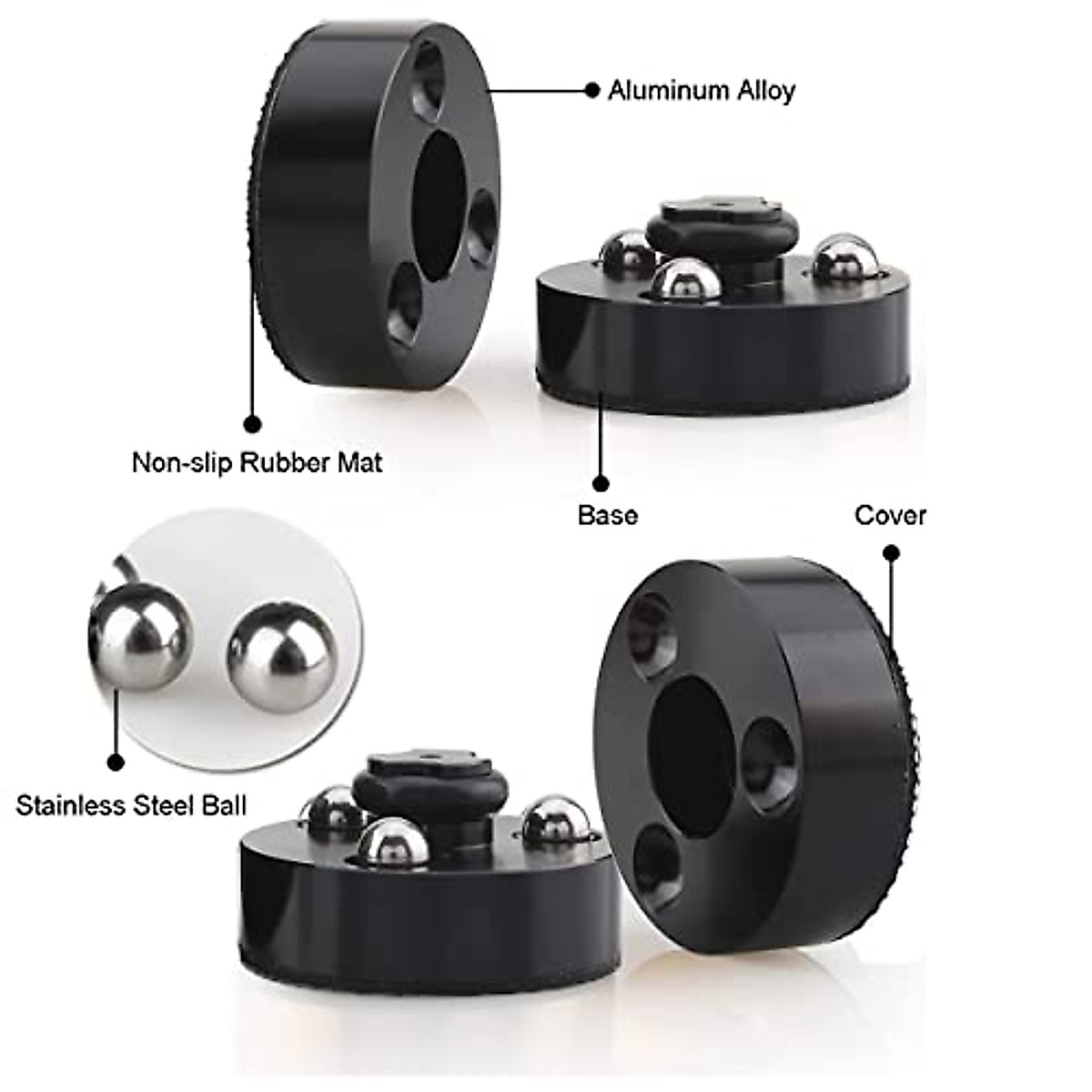 Audiocrast 4PCs HiFi Speaker Isolation Feet Shock Absorber Pads IF4023B Black Stand Feet 40×23mm Aluminum Vibration Dampener with Balls for Audio Speaker Subwoofer CD DVD Amplifier Turntable DAC