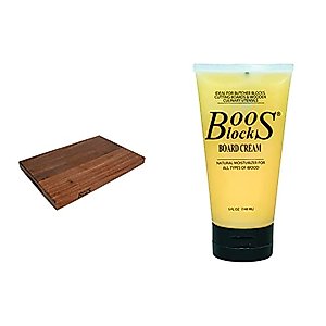 John Boos Block WAL-R01 Walnut Wood Edge Grain Reversible Cutting Board, 18 Inches x 12 Inches x 1.5 Inches & Block BWCB Butcher Block Board Cream, 5 Ounce