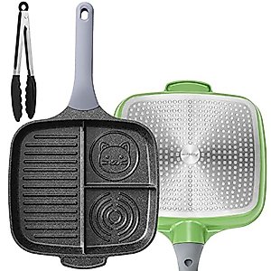 Faseem Sectional skillet grill pan, 10.6 inch 3 Section Breakfast Pan, Grill Pans for Stove Tops, Compatible with All Stovetops, PFOA Free, (Gas, Electric & Induction)