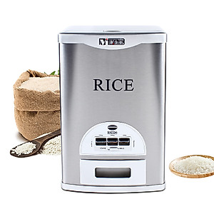 Auto Rice Dispenser, 15kg/33lb Capacity Rice Storage Container Stainless Steel+ABS Large Grain Dispenser 100g/150g/250g Automatic Rice Dispenser for Small Grains, Beans, Rice (Rice not included)