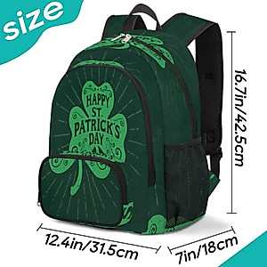 St. Patrick's Day Green Clover Bookbag School Backpack Teens Girls Boys Schoolbag Shoulder Computer Hiking Gym Travel Casual Travel Daypack