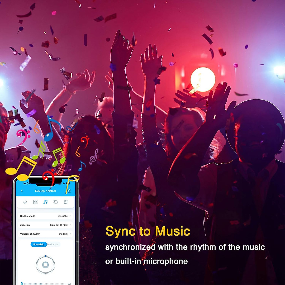 VOLIVO Smart Bluetooth Led Lights 50ft, App Controlled Music Sync Led Light Strips with Remote, 5050 RGB Color Changing Led Lights Strip for Bedroom, Home, TV, Kitchen