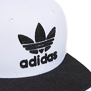 adidas Originals Kids-Boy's/Girl's Trefoil Chain Flatbrim Structured Snapback Cap, White/Black/Black, One Size