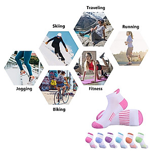 JOYNÉE Womens Ankle Athletic Low Cut Tab Socks Cushioned Running Sports 6 Pack,White,Sock Size 9-11