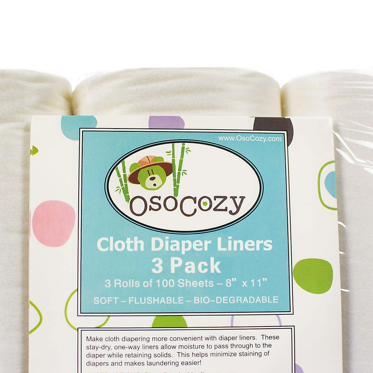 OsoCozy Flushable Diaper Liners 3 Pack - Makes Cloth Diapering Laundering Easier - Super Soft and Gentle on Baby’s Skin -100 Sheets per roll -3 Rolls.