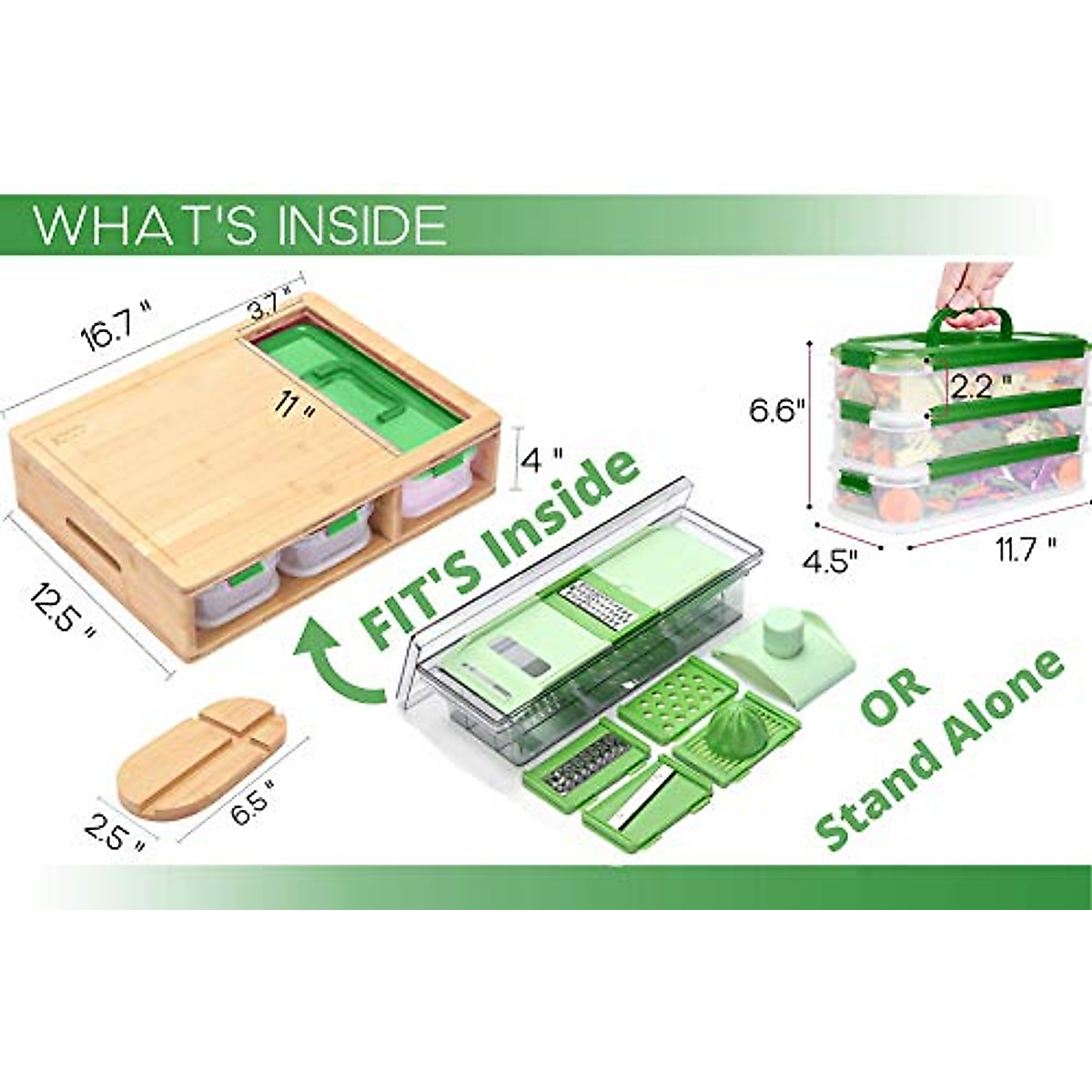 Smart Bamboo Cutting Board With Containers, Locking Lid, and Built-in GRATER. Easy To Clean Food Prep Station With Trays. Extra Large Smart Cutting Board Set with Stackable Containers For Easy Storage