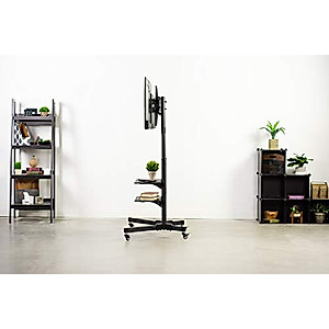 VIVO Mobile TV Cart for 32 to 83 inch Screens up to 110 lbs, LCD LED OLED 4K Smart Flat, Curved Panels, Rolling Stand, Dual Laptop Shelves, Locking Wheels, Max VESA 600x400, Black, STAND-TV01B
