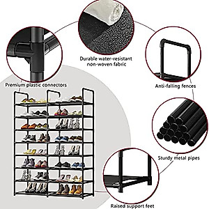 SUOERNUO Shoe Rack Storage Organizer 8 Tier Metal Tall Free Standing Shelf for Closet Entryway Bedroom,Black