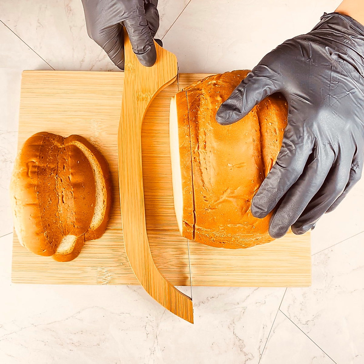 DJKMJT Bread Slicer,Bread knife for Homemade Bread Cutter 15.8" Serrated Bread Bow Knife Sourdough Bread Knofe Fiddle Bow Bread Knife Bamboo Handle - Right Hand Bread Saw Slicer Knife