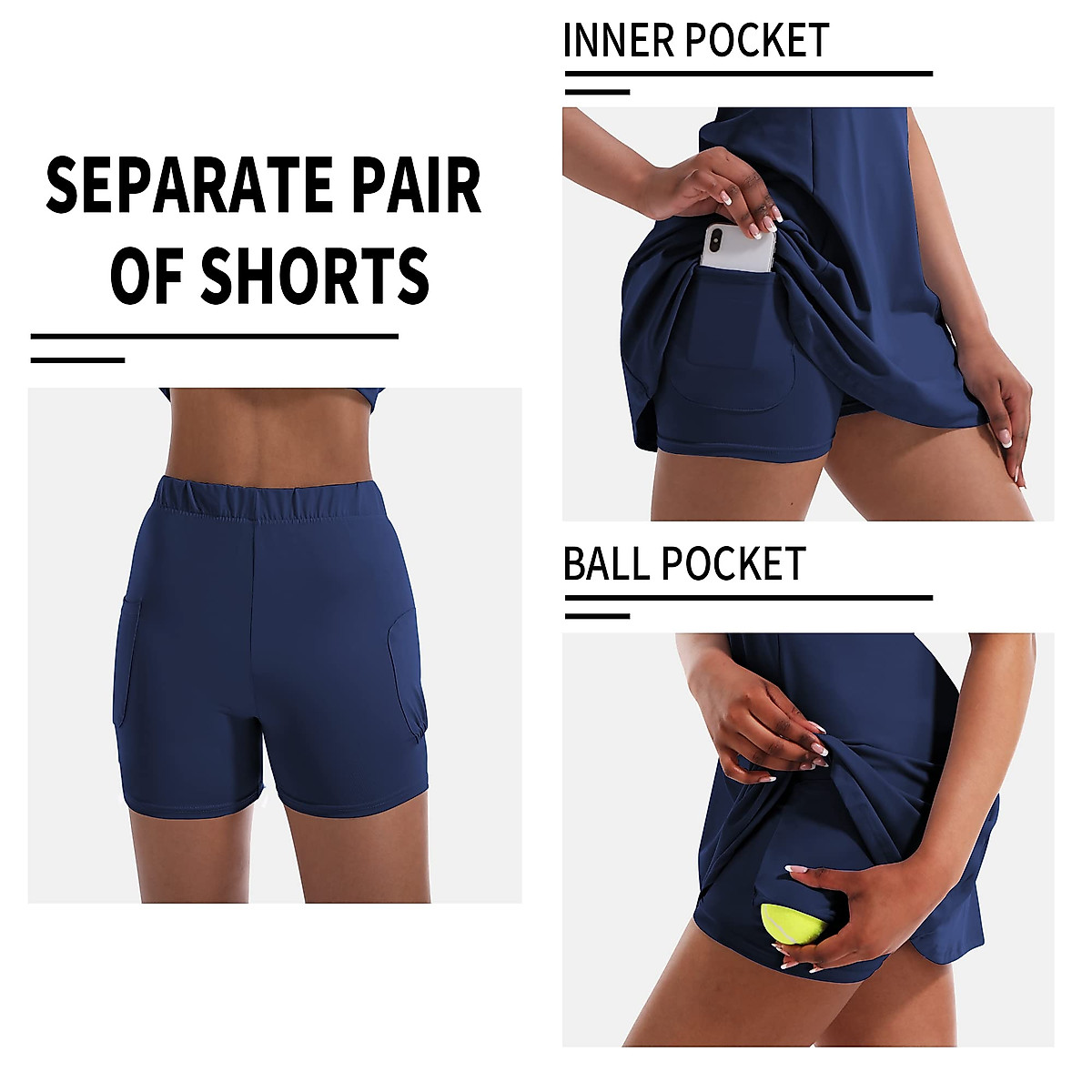 Tennis Dress for Women, Tennis Golf Dresses with Built in Shorts and Pockets for Sleeveless Workout Athletic Dresses Dark Blue