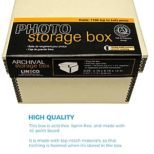 Lineco Photo Card Box, Museum-Quality Archival Storage, Acid-Free with Removable Lid, Bulk Storage for Negatives, Prints, Films, Photos, 4x6x12 Inches, Tan