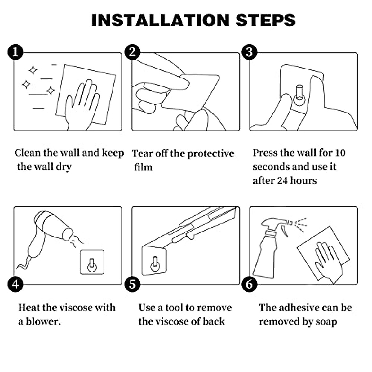 Biomoty Adhesive Hooks, Matte Black Towel Hooks for Bathrooms, Stainless Steel Sticky Hooks for Kitchen Door, Heavy Duty Wall Hooks for Hanging Key Hat Coat Robe Towels, 4 Pack