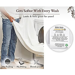 California Design Den 100% Organic Cotton Queen Sheet Set, GOTS Certified - Percale Sheets Queen - Soft Cooling Sheets - Deep Pockets - 4 Piece Cotton Bed Sheets Queen, Ivory Sheets