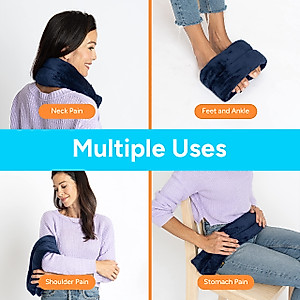 SunnyBay Microwave Heating Pad, Microwavable Heated Neck and Shoulder Wrap, Multipurpose Moist Hot/Cool 2.5lb Bean Bag Pack with Plush Cover and Elastic Fastener, FSA HSA Eligible, 26x5 Inches, Blue