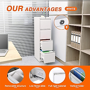Aobabo 4 Drawer Metal Vertical File Cabinet with Lock, Metal Storage Cabinet for Hanging Files Letter/Legal/A4 Size,Steel Filing Cabinet for Home Office,Assembly Required (White,4 Drawer)…