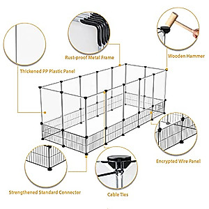 C&AHOME Pet Playpens, Small Animal Indoor Playpen, DIY Exercise Fence, Playpen Cage, Expanded & Portable Design for Guinea Pigs, Puppy, 49.5" L x 25.4" W x 22.6" H UTW3040W