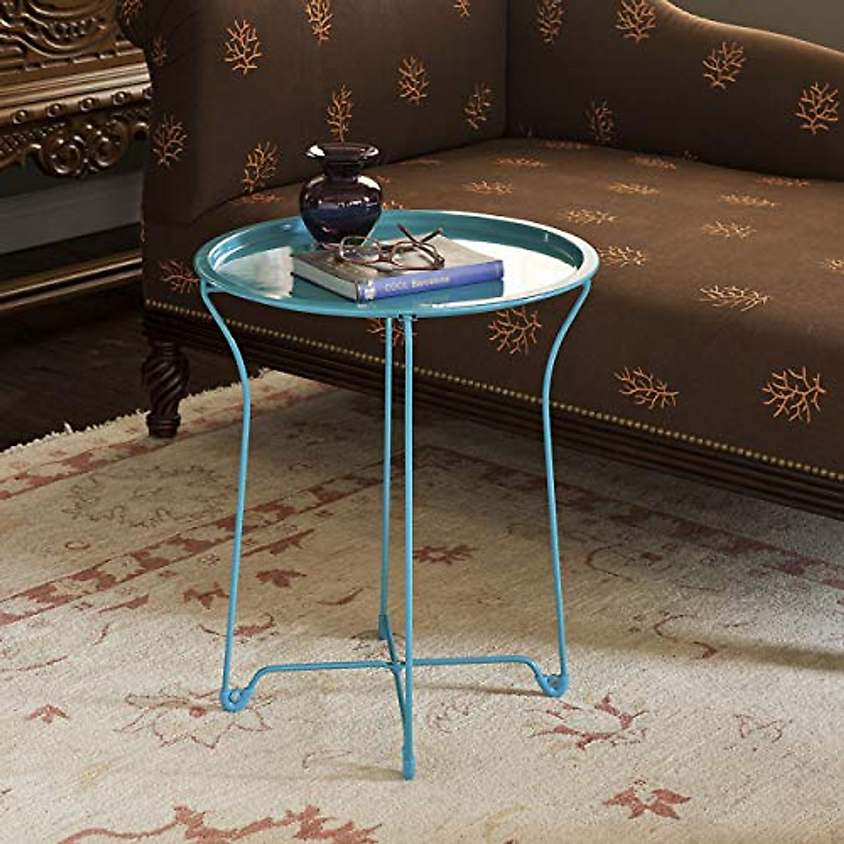 Atlantic urbSPACE Metal Side Table - Stylish Folding Tray Table, Sturdy Steel Construction with Wear-Resistant Powder Coating, PN in Capri Breeze