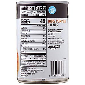 Amazon Brand - Happy Belly Organic 100% Pumpkin, Canned, 15 ounce (Pack of 1)