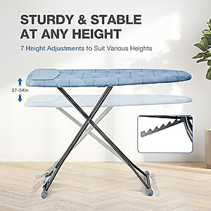 APEXCHASER Ironing Board with Iron Rest, Compact and Space Saver Iron Board, Extra Thick Cover, Height Adjustable, Wall Mount & Closet Hanger 13x43 Blue