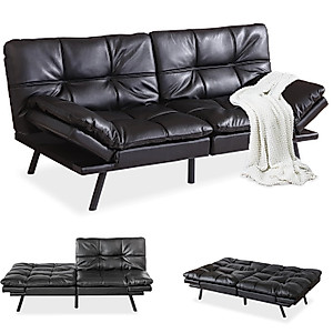 MUUEGM Futon Sofa Bed Couch Memory Foam Futon Convertible Couch Bed Sleeper, Modern Love Seat Daybed Sofa for Living Room, Small Space, Office, 71", Adjustable Backrests Armrests, Black