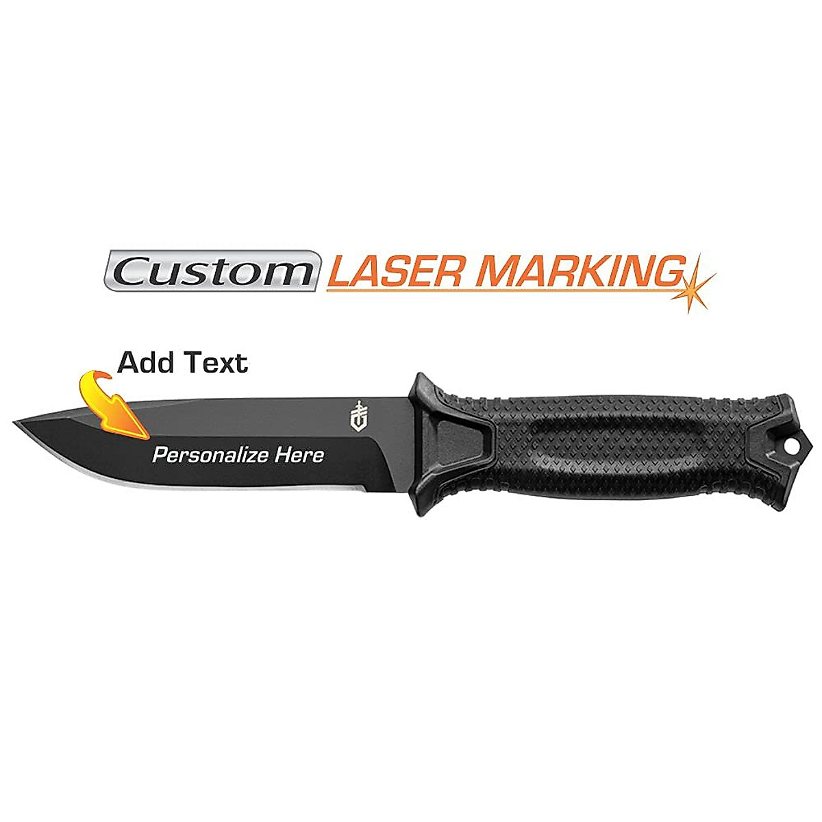 Custom Engraved Gerber Strongarm Black Plain Edge Fixed Blade Knife