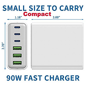 Sacrack USB C Fast Charger, 100W Compact 6 Port USB C Charging Station, Portable USB C Wall Charger Adapter 3 USB C and 3 QC USB A Compatible with iPad iPhone 14 13 12 11 Pro Max