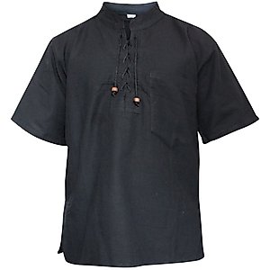 Shopoholic Fashion Mens Half Sleeved Hippie Grandad Shirt(M,Black)