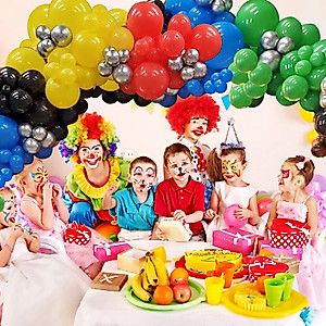 152pcs Red Blue Yellow Balloon Garland Kit with Metallic Silver Balloons, Colourful Balloon Arch Kit with Red Black Green Balloon for Kids Birthday Carnival Superhero Themed Party Decor