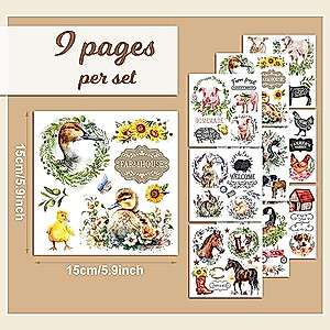 Farmhouse Rub on Transfers for Crafts and Furniture Rub on Decals Animals Floral 9 Pcs Rub on Transfers Stickers for Paper Wood Crafts DIY Arts
