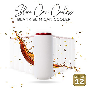 Blank Slim Can Cooler Sleeves, Foldable Slim Can Insulator Made of Neoprene, Slim Beverage Cooler for Beer & Soda, Skinny Sublimation Can Cooler 12oz , Set of 12, White - Your Dream Party Shop