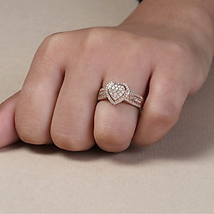 DZON Sterling Silver with Rose Gold Plating 1/2Ct. TDW. Round Diamond Composite Heart Frame Engagement Ring Love Gift for Women(I-J,I2) 6