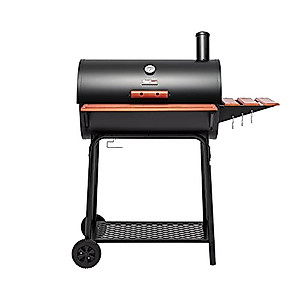 Royal Gourmet CC1830V 30 Barrel Charcoal Grill with Wood-Painted Side Front Table, 627 Square Inches Cooking Space, for Outdoor Backyard, Patio and Parties, Black