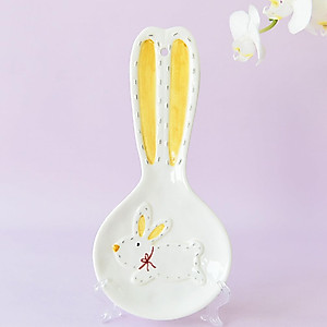 Ceramic Spoon Rest Coffee Spoon Holder for Stove Top Coffee Spoon Rest Bunny Shape Spoon Holder Cooking Spoon Rest for Kitchen Counter Utensil Rest for Spatula,Tongs,Ladles