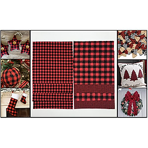 20 Pieces Christmas Gingham Fabric, Xmas Cotton Buffalo Plaids Color Red/Black White/Black Green/Black Squares for Sewing Quilting DIY Homemade Crafts 10 x 10 inches
