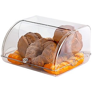 Gagee Bread Box for Kitchen Countertop,Acrylic Bread Storage Container for Homemade Bread,Cookies, Bagels, Muffins, Bread Holder with Roll Top Lid,Clear