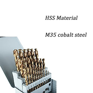 findmall Cobalt Drill Bit Set-29Pcs 1/16-1/2 M35 High Speed Steel Twist Jobber Length for Hardened Metal Stainless Steel Cast Iron and Wood Plastic with Metal Storage Case