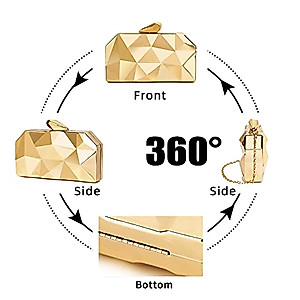 Geometric Evening Clutch Metal Handbag Geometric Purse Handbags Prom Clutch Gold Cage Purse Gold Crossbody Clutch Gold Clutch with Chain Geometric Bag Crossbody Metallic Purse Bags (Gold)