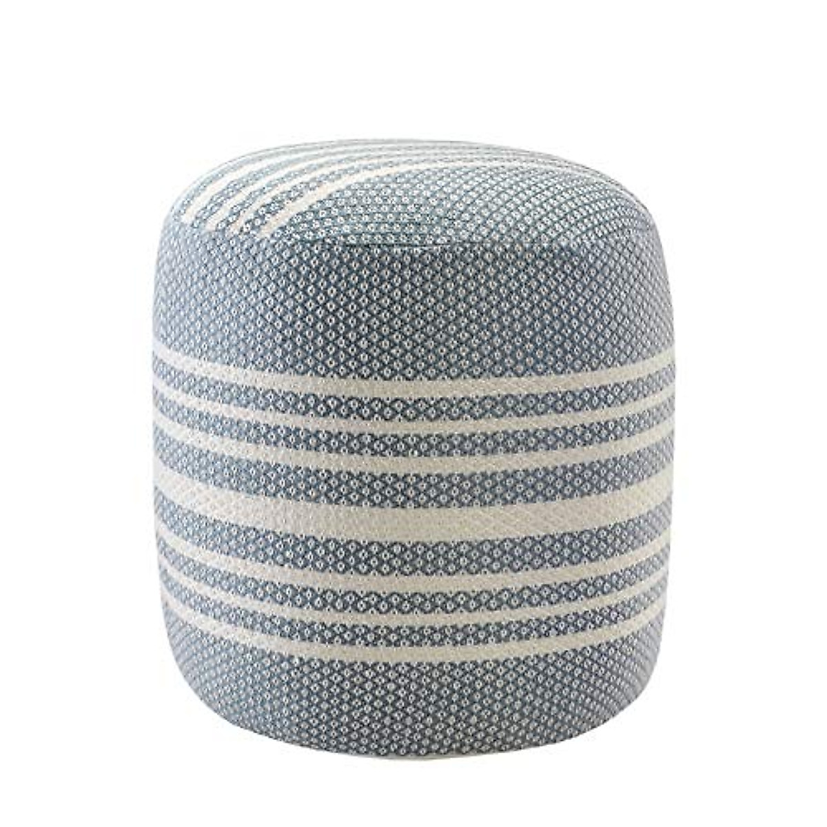 LR Home Simple Stripe Indoor Outdoor Pouf, Blue/White/Pink/Black, 20" x 20" x 20"