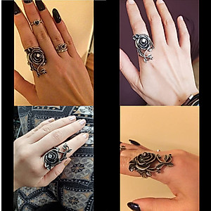 Flongo Womens Ladies Gothic Stainless Steel Rose Flower Vine Band Ring, Size 8