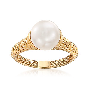Ross-Simons 9-9.5mm Cultured Pearl Filigree Ring in 14kt Yellow Gold. Size 7