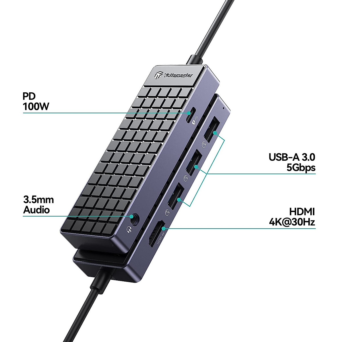 Yottamaster USB C Hub Hdmi Adapter, 6 in 1 USB C Hub Multiport Adapter with 4K HDMI, USBA 3.0, 100W PD, 3.5mm Audio, Compatible with Type C Laptop Devices