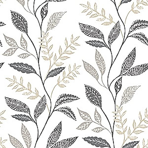 RoomMates RMK12178PLW White Cottage Vine Peel and Stick Wallpaper, Grey, Taupe
