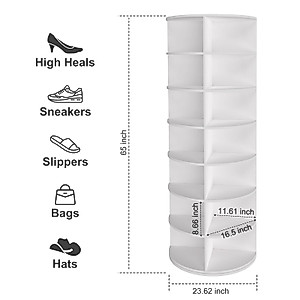 Hestiasko Rotating Shoe Rack, 7-Tier Spinning Shoe Rack, Upgrade Free Standing Rotating Shoe Rack Tower 360°, Easily Assembled Lazy Susan Shoe Rack, Revolving Shoe Organizer for Entryway - White