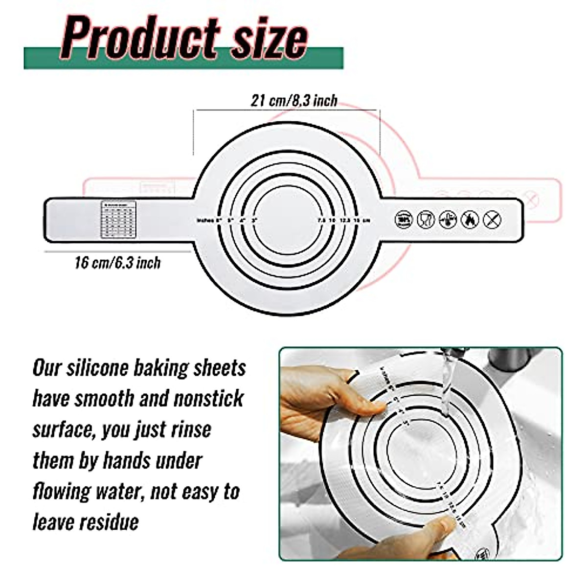 2 Pieces Silicone Baking Mat for Dutch Oven Bread Baking Non-stick Baking Mat with Long Handle 8.3 Inch Reusable Silicone Baking Sheets Heat Resistant Baking Bread Pad for Dough Pastry (Red, Black)