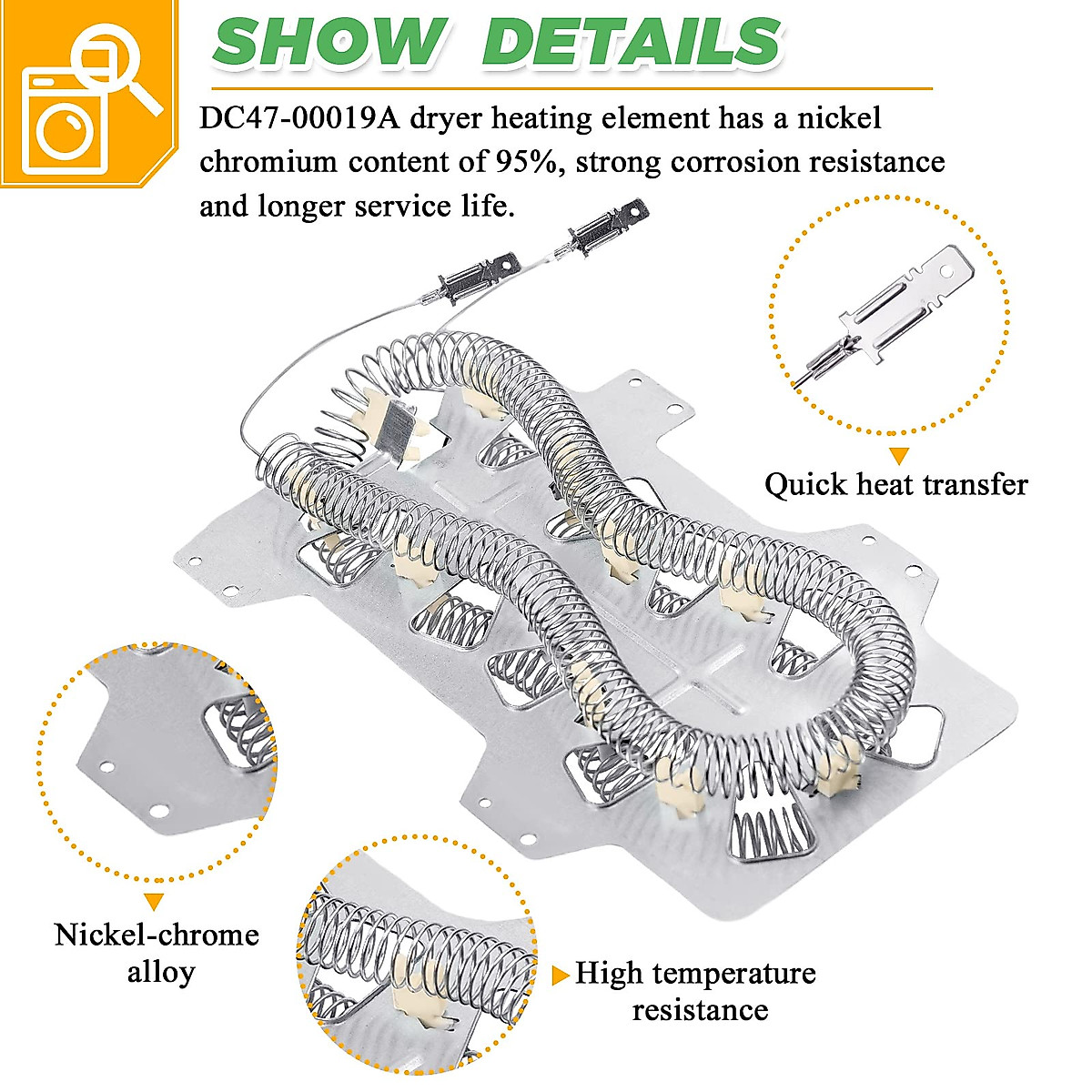【Upgraded】DC47-00019A Dryer Heating Element for Samsung Dryer DV40J3000EW/A2 DV42H5000EW/A3 DV45H7000EW/A2 DV48H7400EW/A2 - Includes DC32-00007A Dryer Thermistor DC47-00016A DC96-00887A Thermal Fuse
