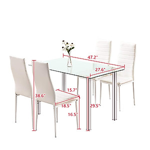 4HOMART 5 PCS Kitchen Table Set Modern Tempered Glass Top Table and PU Leather Chairs with 4 Chairs Dining Room Furniture White