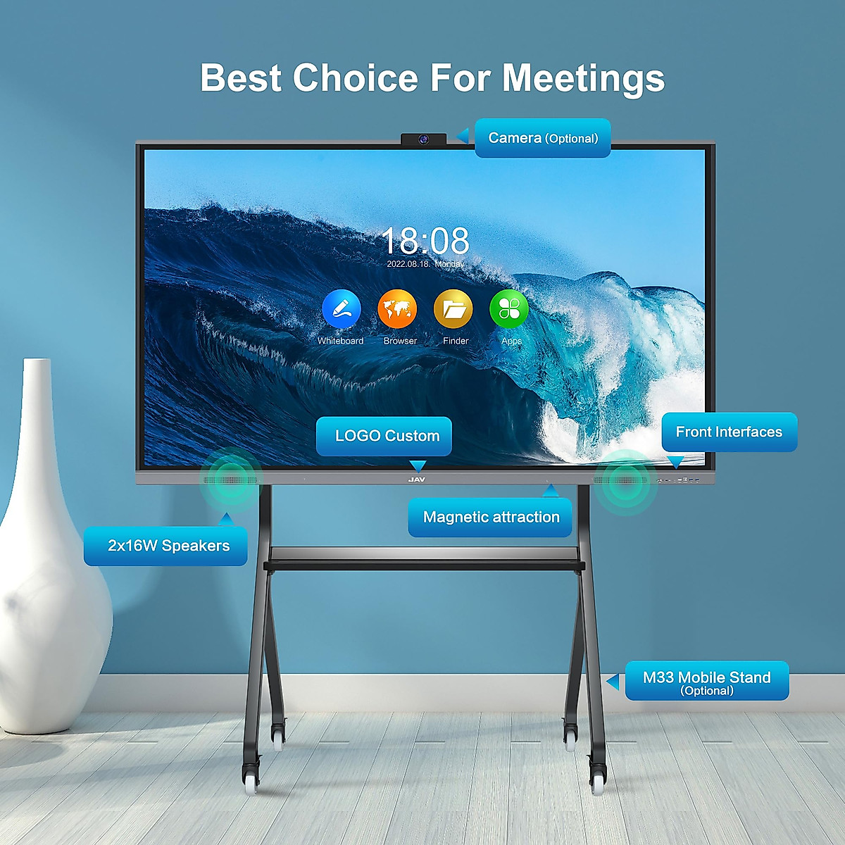 JAV Smart Board H10 Interactive Whiteboard 55 Inch Touchscreen 4K Display Board for Classroom Home Office（Wall Mount Included